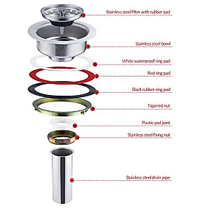 UNI-DRAIN Kitchen Sink Drain Stainless Steel Replacement Kits for Opening 3-1/2" with Basket Strainer, Kitchen Sink Drain Assembly for Kitchen