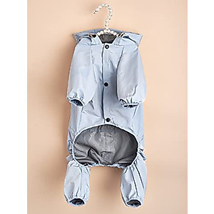 QWINEE Waterproof Dog Hooded Raincoat with Button Puppy Cat Rain Jacket Lightweight Pet Poncho with Leash Hole for Small Medium Large Dogs Cats Kitten Light Blue XXL
