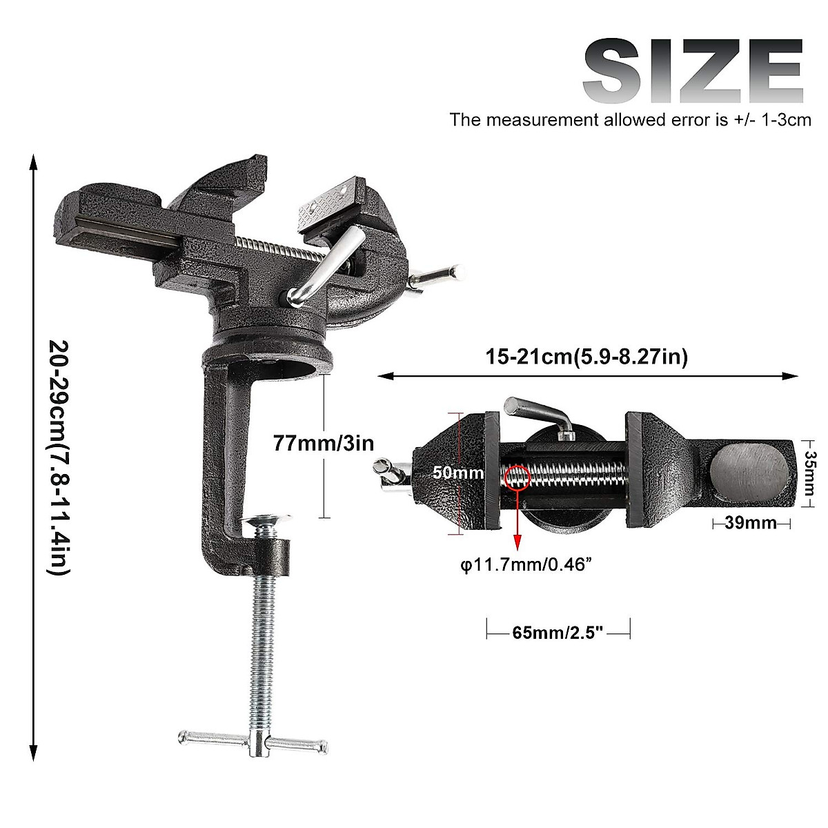 HighFree 3 Inch Small Bench Vise, Home Table Vise, Clamp-On Vise 360 Degrees Rotating Universal Clamp Units Vise for Workbench (Black)