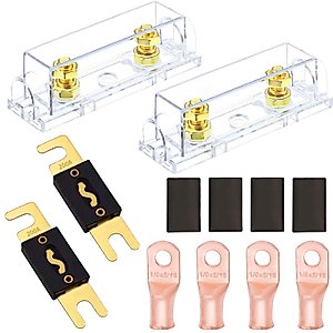 smseace 200AMP ANL Fuse Holder Kit Including Transparent Fuse Base，200a Copper anl Fuse，5/16-1/0AWG Copper Ring Terminal and Heat shrinkable Tube for car Audio and Other high Current Applications