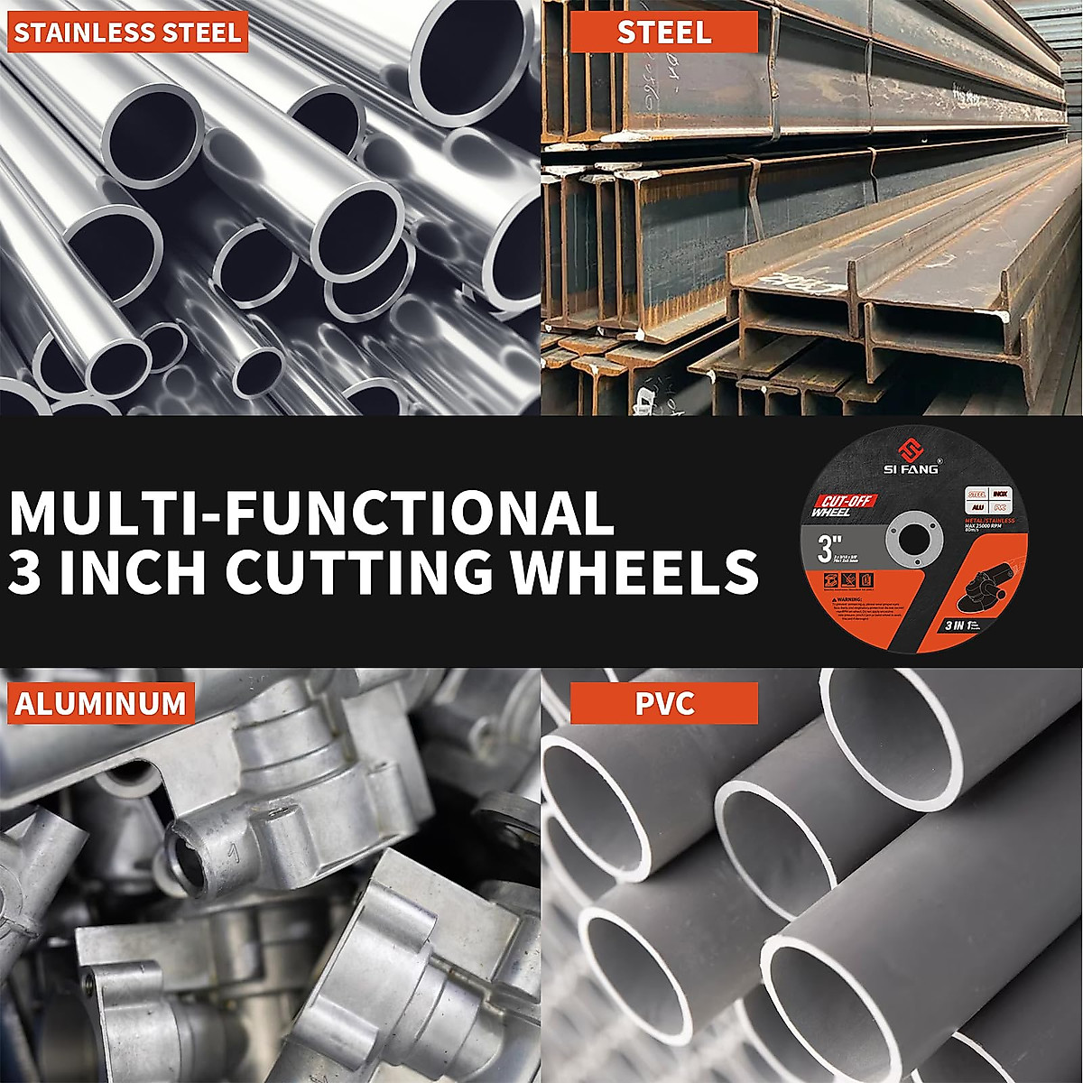 SI FANG 25Pcs 3 inch Cut Off Wheels with 1/4 in Mounting Mandrel Kit for Die Grinder, 3/8" Arbor Cutting Wheel with Pouch for Metal & Stainless Steel Rotary Tool Drill Attachment Cutter Discs