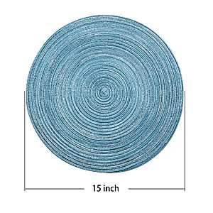 AHHFSMEI Round Braided Placemats Set of 8 Round Table Mats for Dining Tables Natural Woven Heat Resistant Place mats 15 Inch(Blue Silver,8)
