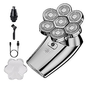 UPTARD Electric Head Shavers for Men, Bald Razor Men,Head Shaver with Nose Hair Sideburns Trimmer, LED,Travle Lock (Silver) 7.17×4.2×4.41 (HT1699)