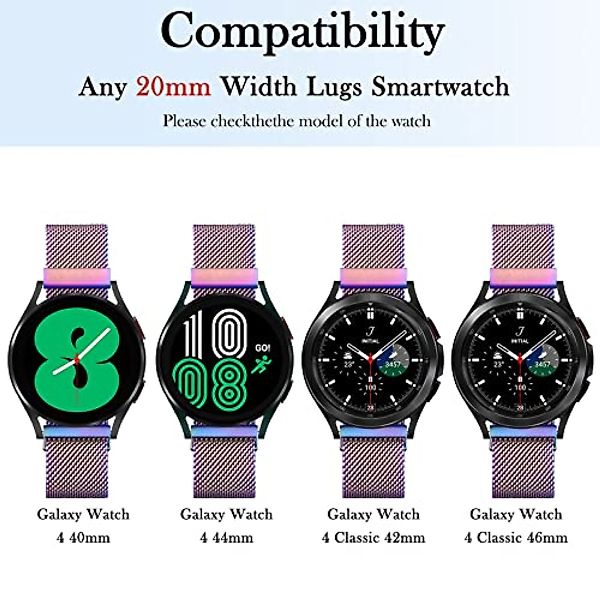 Wanme for Samsung Galaxy Watch 4 Band 40mm 44mm, Galaxy Watch 4 Classic Bands 42mm 46mm Women Men, 20mm Stainless Steel Metal Replacement Bracelet Strap for Samsung Watch 4 Bands (Colorful)