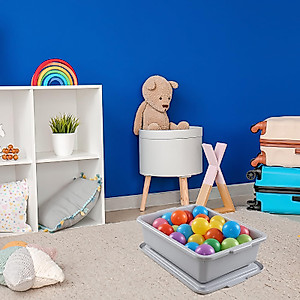 Jandson 3-Pack 13 L Commercial Bus Tub Box, Plastic Restaurant Bus Tubs with Lids, Grey