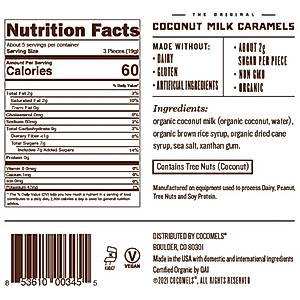 Cocomels Coconut Milk Caramels, Sea Salt Flavor, Organic Candy, Dairy Free, Vegan, Gluten Free, Non-GMO, No High Fructose Corn Syrup, Kosher, Plant Based, (3 Pack)