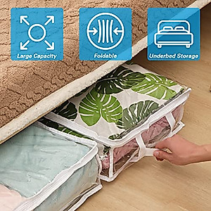 Fixwal Under Bed Storage Bag Plastic, 4 Pack Large Capacity Storage Containers with Clear Window Reinforced Handles Easy Gliding Zipper for Comforters Blankets Bedding