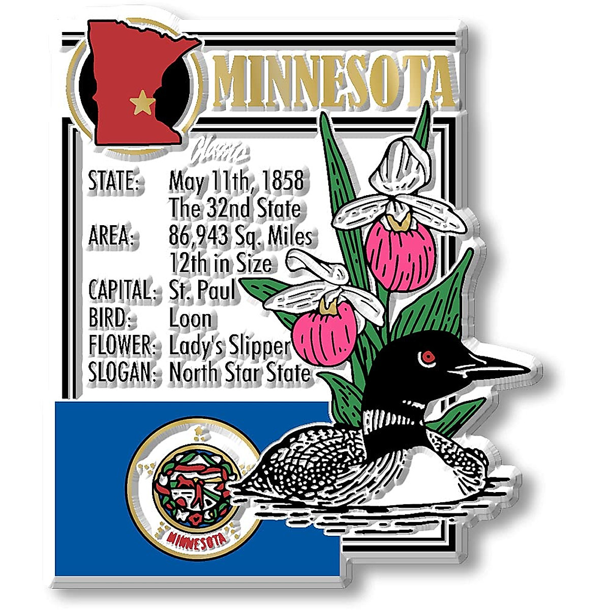 Minnesota Six-Piece State Magnet Set by Classic Magnets, Includes 6 Unique Designs, Collectible Souvenirs Made in The USA