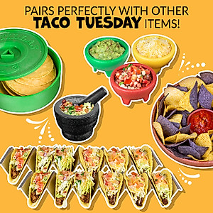 Nostalgia Taco Tuesday Stainless Steel 4-Piece Taco Holder Tray Set, Holds Up to 12 Shells, Dishwasher, Oven and Grill Safe, Use As Baking Rack