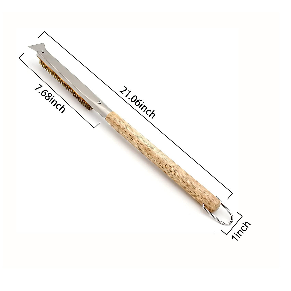 InterMaka 21 Inch Pizza Oven Brush with Scraper, Long Handle Pizza Stone Brush, Grill Cleaning Brush, Outdoor Pizza Oven Accessories with Wood Handle & Brass Bristles