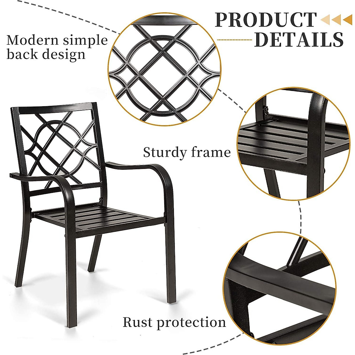 Patiomore 7 Piece Outdoor Patio Dining Set, Metal Furniture Set Rectangular Slatted Dining Table with Umbrella Holes & 6 Stackable Backyard Garden Chairs