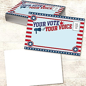 Vote Postcards Bulk - Your Vote Your Voice - Set of 100 4x6 Standard Size - American Flag Patriotism Print, Great Election Supplies, Fun and Eye-Catching Design Postcards for Family and Friends
