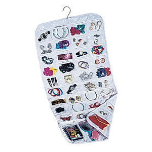 Household Essentials 01943 Hanging Jewelry Organizer - 80-Pockets for Necklaces, Bracelets, and Accessories - White Vinyl