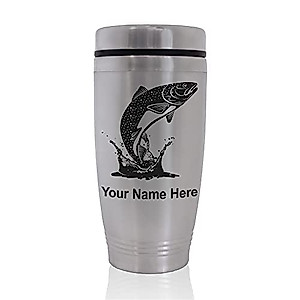 SkunkWerkz Commuter Travel Mug, Trout Fish, Personalized Engraving Included