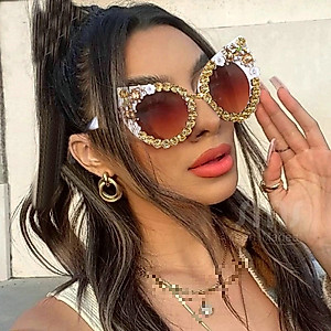 Oversized Diamond Sunglasses Women Rhinestone Cat Eye Sunglasses Vintage Female Sparkling Party sunglasses Eyewear (white, X)