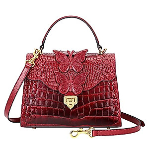 PIJUSHI Designer Handbags for Women Crocodile Leather Crossbody Satchel Bag with Butterfly(66297 Red)