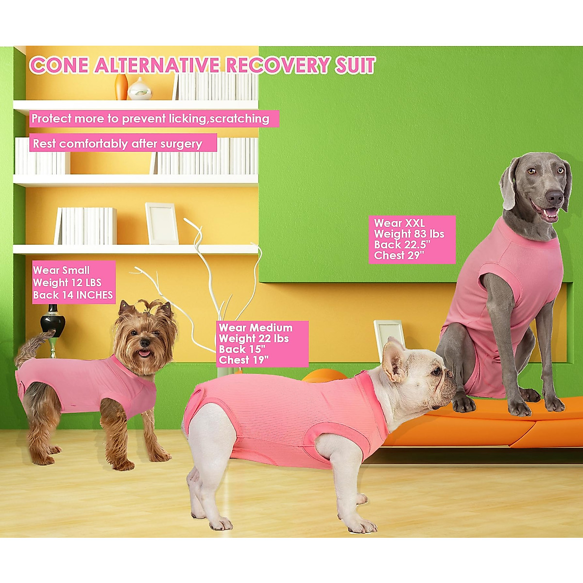 Wabdhaly Dog Surgery Recovery Suit for Female Spay,Puppy Surgical Recovery Zip Up Suit,Anti-Licking Bodysuit for Abdominal Wounds,Cone Alternative Recovery Blank Suit for Dogs