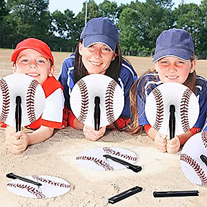48 Pack Baseball Paper Fans Decorations Party Favors Round Folding Fans with Plastic Handle Craft Handheld Fan Baseball Cutouts Hand Hanging Fans for Weddings Sports Themed Birthday Festival Kid Gift