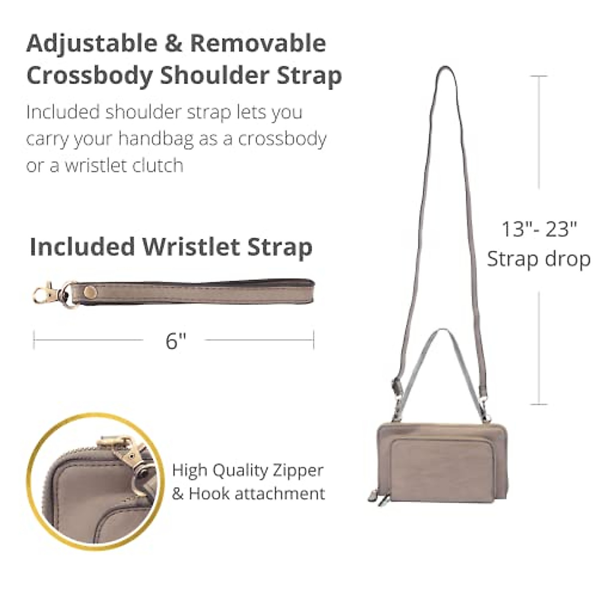 Joy Susan Women’s Brushed Mini Convertible Zip Around Wristlet