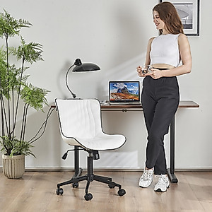 YOUTASTE Office Chair Modern Armless Desk Chair, Height Adjustable Swivel Rocking Computer Task Chair, Faux Leather Sewing Chairs with Wheels, Stylish Lounge Vanity Chair,White