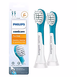 Philips Sonicare for Kids 3+ Genuine Replacement Toothbrush Heads, 2 Brush Heads, Turquoise and White, Compact, HX6032/94