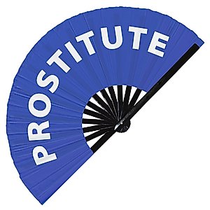 Prostitute Hand Fan Foldable Bamboo Circuit Hand Fan Funny Gag Slang Words Expressions Statement Gifts Festival Accessories Rave Handheld Circuit Event Fan Clack Fans (Blue)