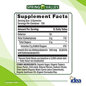 Vitamin B12 Organic Vegetarian Gummies, Metabolism Support with Methylcobalamin by Spring Valley, 500 mcg, 200 Ct (1 Pack) + “Vitamins & Minerals -  A to Z - Better Idea Guide©”