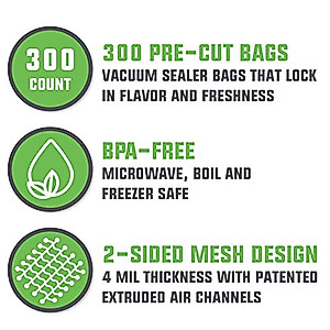 Chefwurx Pre-Cut Vacuum Sealer Bags – 300 Pint Bags for Food Saver – BPA-Free Vacuum Seal Bags, Microwave, Freezer and Boil Safe, Compatible with Most Vacuum Seal Machines (6” x 10”)