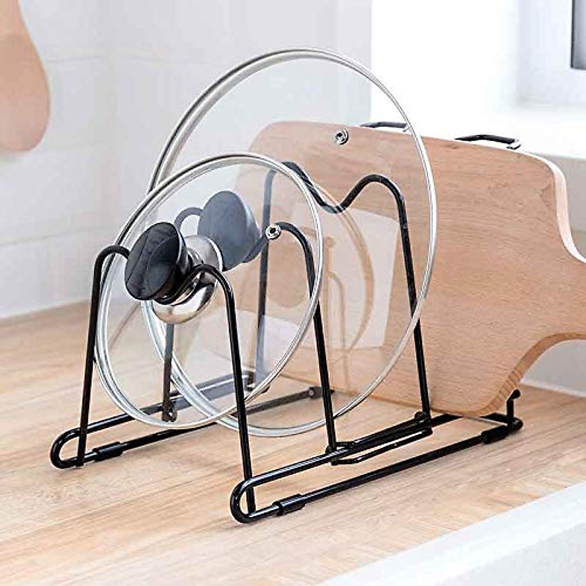 XJJZS 3 Layer Anti-fall Metal Drying Pan Pot Rack Cover Lid Rest Stand Spoon Holder Kitchen Tool (Color : White)