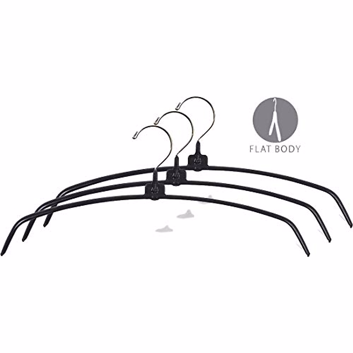 Black Rubberized Ultra-Thin Metal Hangers, Space Saving Arched Top Hangers with Vinyl Non-Slip Coating & Chrome Hook (Set of 50) by The Great American Hanger Company