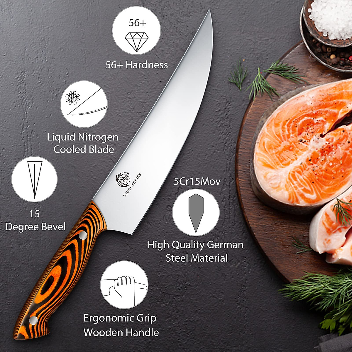 DDF iohEF Chef Knife 8 inch, Super-Sharp High Carbon Stainless Steel Kitchen Knife Ergonomic Wood Handle Durable Blade Cooking Cutting Chopping Knife with Gift Box