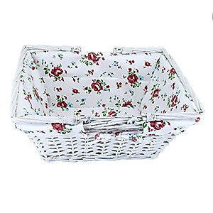 Wicker White Storage Gift Basket Willow Woven Picnic Basket with Double Folding Handles,Kingwillow. (White)