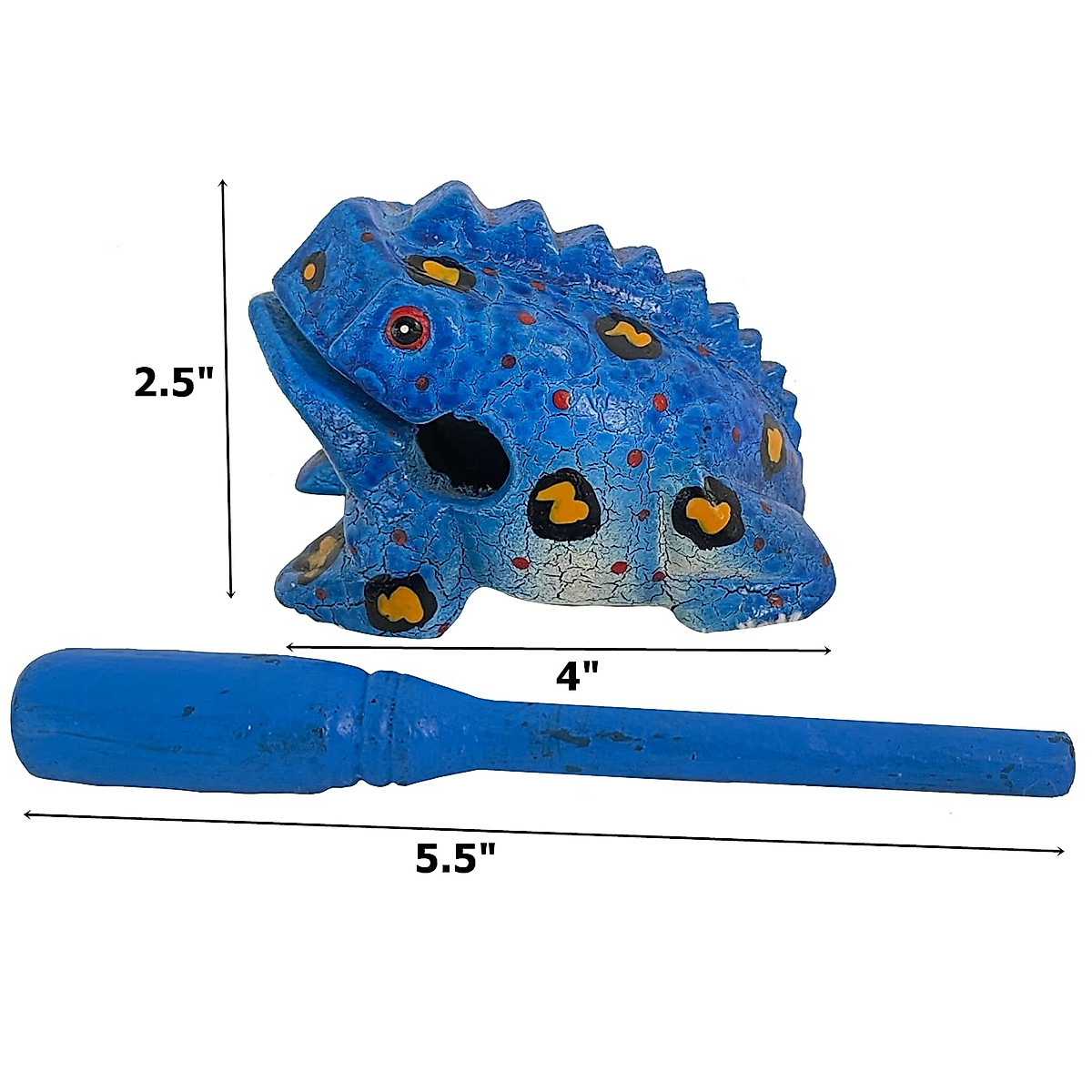 Cozinest 4" Wooden Frog Percussion Instrument Wood Frog Guiro Rasp Tone Block Thailand Handcraft Musical Lucky Frog Home Office Decoration Adorable Gift (Blue)