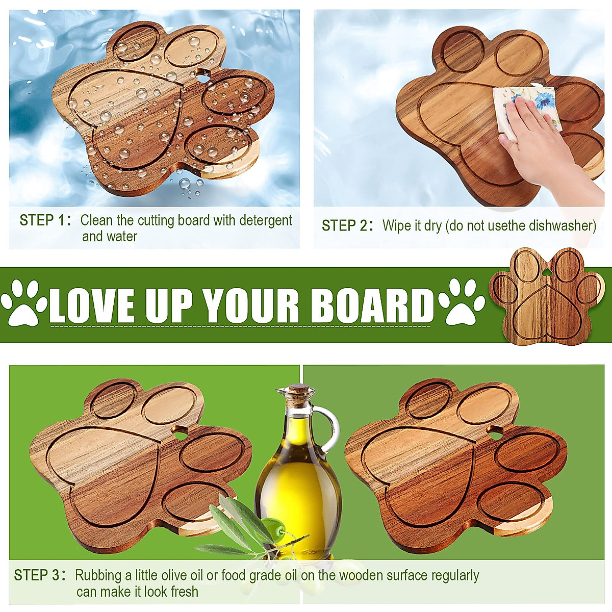 Acacia Paw Shaped Wood Cutting Board, 12 x 11 Inch Wooden Bread Board Cheese Serving Platter Serving Charcuterie Board for Meat Cheese and Vegetables