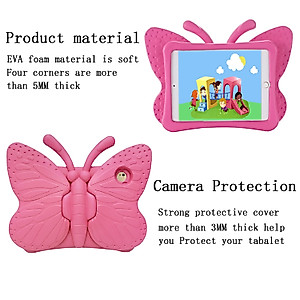 Feiten for iPad Kids case, 3D Cartoon Butterfly Non-Toxic EVA Light Weight Kid Proof Shockproof case with Kickstand for ipad 5/ ipad 6 /ipad pro 9.7/ New iPad 2017 case (Rose)