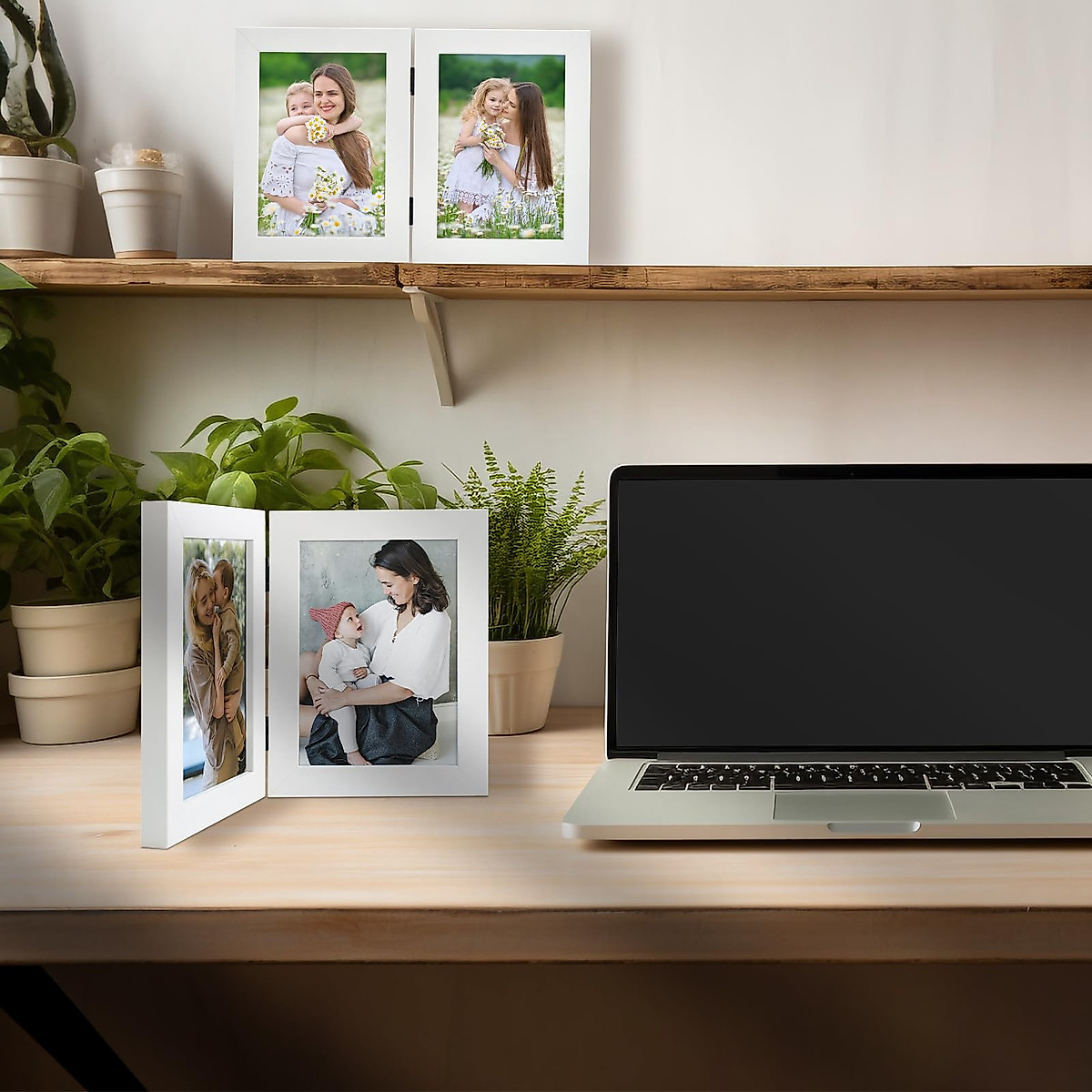 Golden State Art, 5x7 Double Picture Frame Vertical Hinged Photo Frame 2 Opening Folding Family Frames Collage, with Real Glass (5x7, White, 1-Pack)