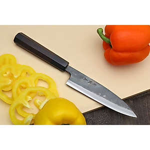 Yoshihiro Mizu Yaki Blue High Carbon Steel #1 Kurouchi Petty Japanese Utility Knife Shitan Handle (6'' (150mm) & No Saya)