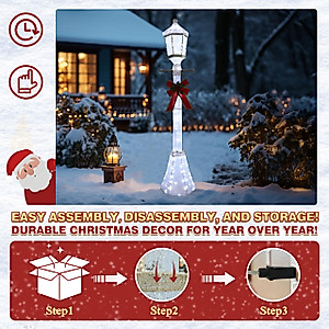 MUPATER 6 ft Tall Pre-Lit Energy-Efficient LED White LAMP-Post, Christmas Holiday Outdoor Lighted Decoration for Yard, Porch, Entry - Ground Stakes Included