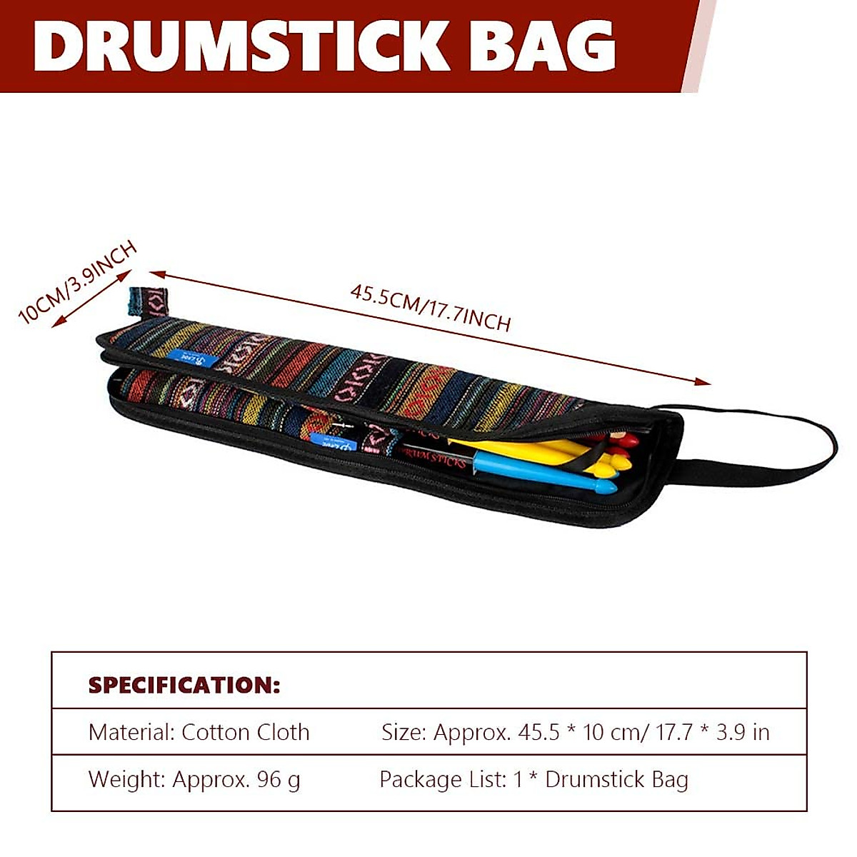 Drum Stick Bag, Portable Drumstick Case Hanging Bag Drumstick Bag with Handle for Drum Set Mallet and Percussion Sticks