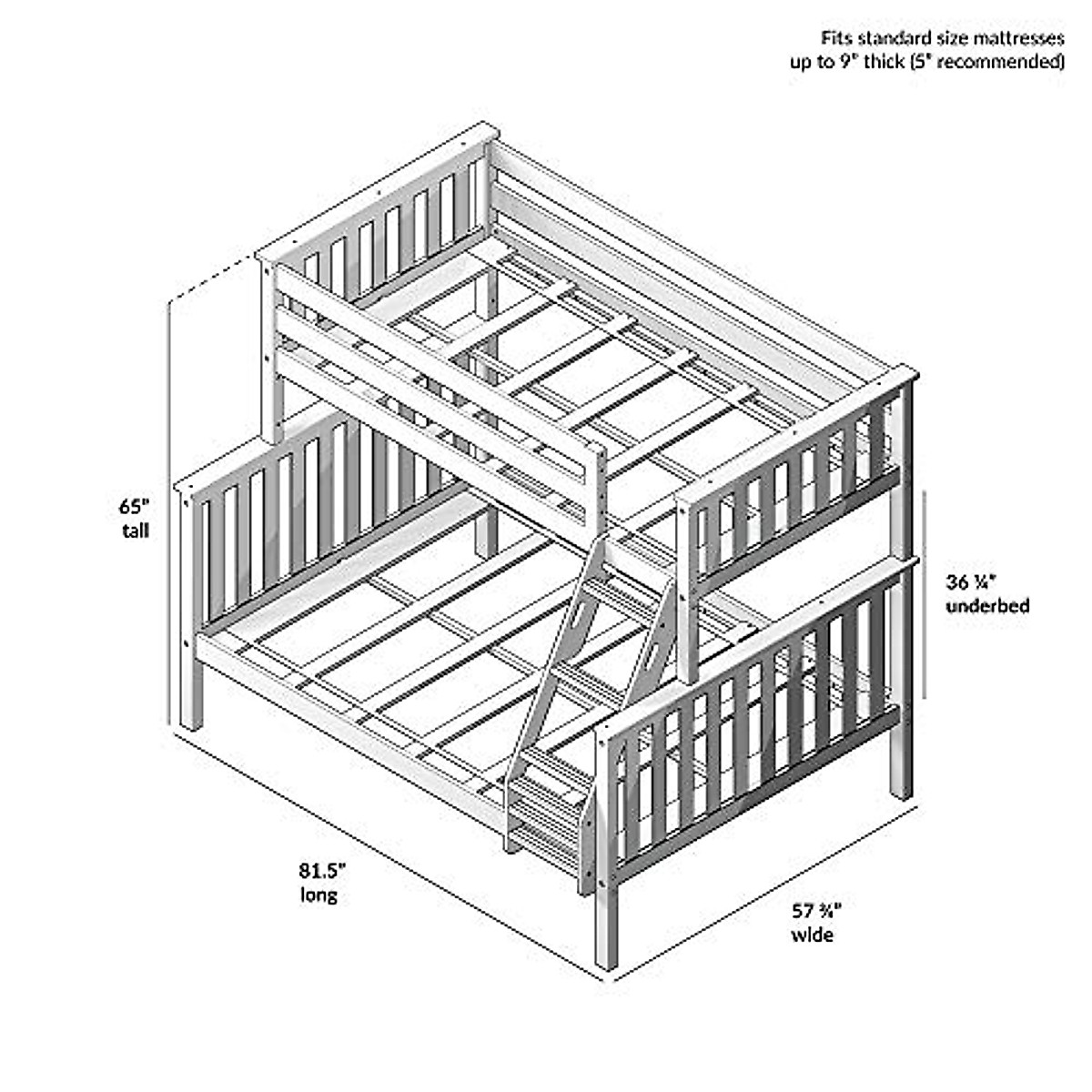 Max & Lily Bunk Bed, Twin-Over-Full Wood Bed Frame For Kids, Blue
