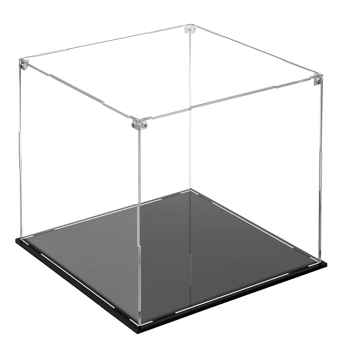 Cliselda Clear Acrylic Display Case with Black Base 10x10x10 in, Sturdy Acrylic Display Box Countertop Box Square Glass Case, Dustproof Protection Showcase for Action Figures Toys Collectibles