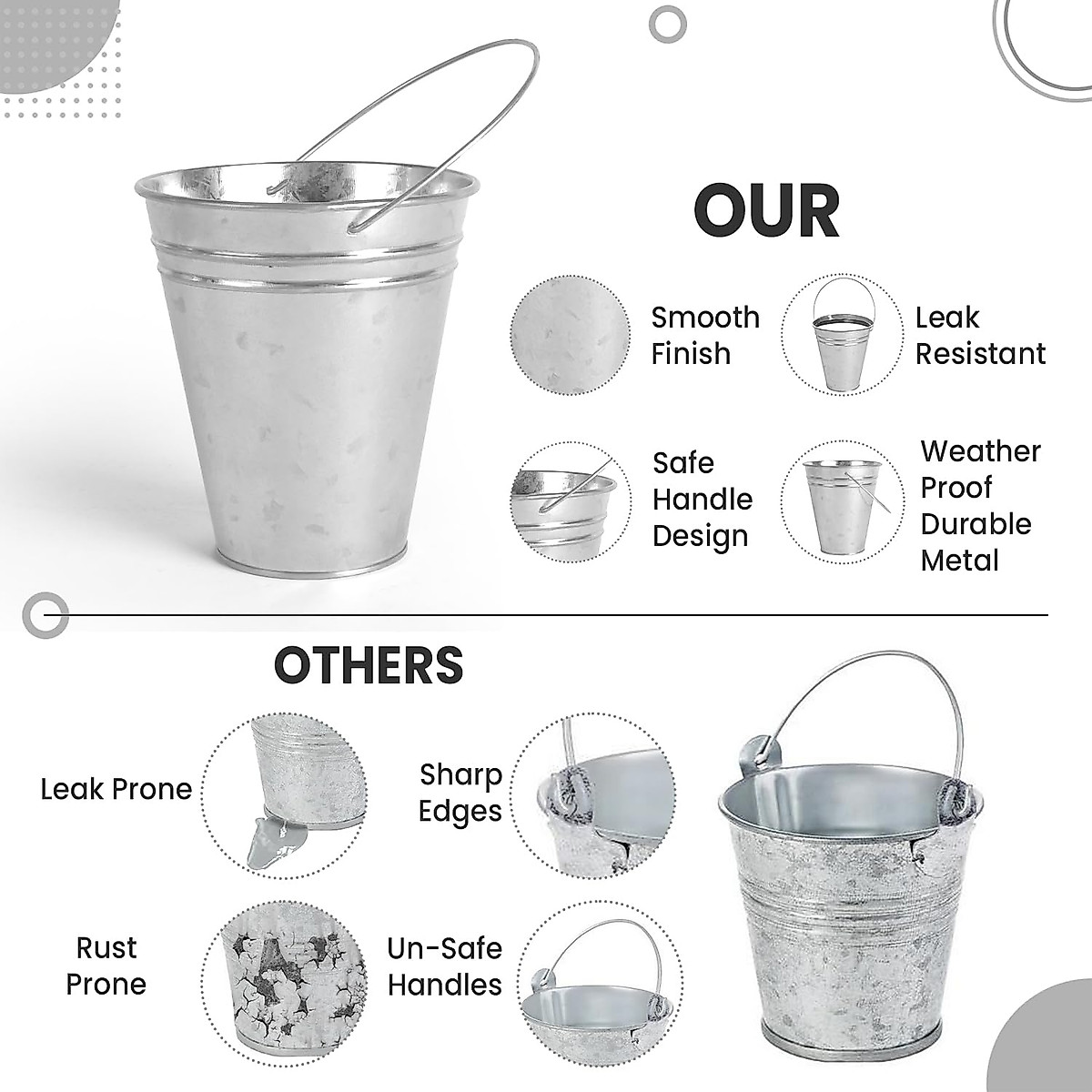 Colorlaza Galvanized Metal Bucket with Handle 12 Pcs- Metal Buckets for Party, Tin Buckets with erasable Stickers and Chalk Marker Silver Bucket 4.7" W x 5" H x 2.7" L