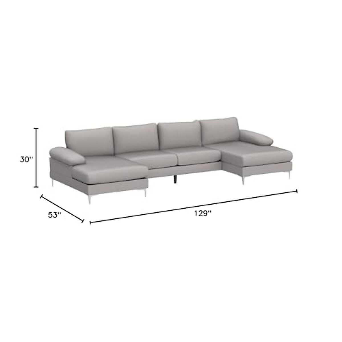 Casa Andrea Milano Modern Large Tweed Fabric U-Shape Sectional Sofa, Double Extra Wide Chaise Lounge Couch