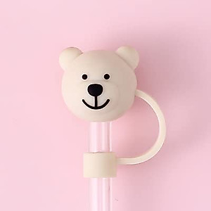 Beyonday Cute Silicone Straw Plug, Reusable Cartoon Animals Plugs Cover, Drinking Dust Cap, Splash Proof Straw Tips, Cup Straw Accessories (Bear)