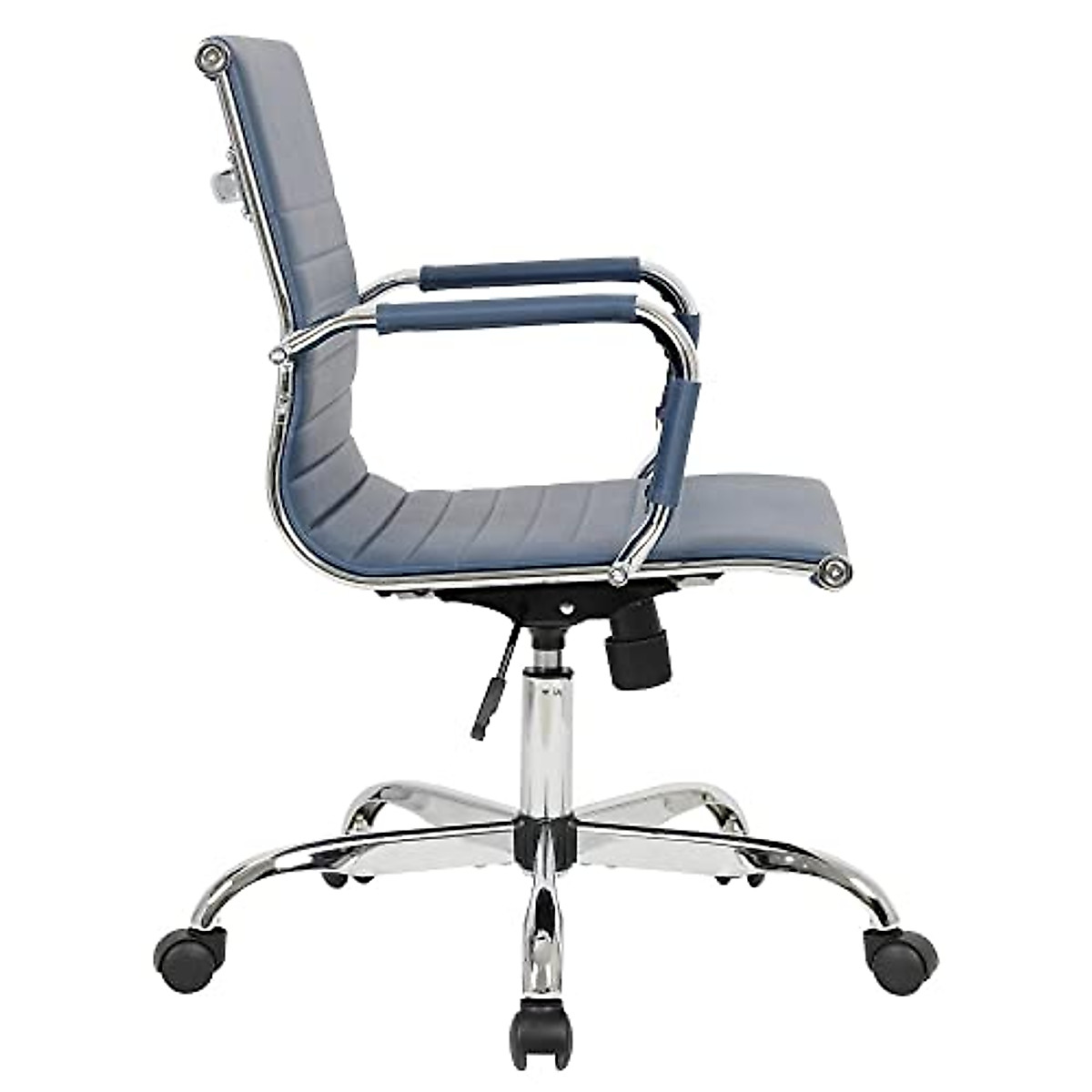 LeisureMod Harris Modern Adjustable Swivel Leather Task Office Chair, Navy Blue