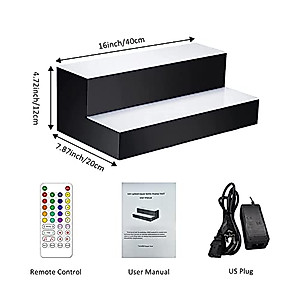 VONCI LED Lighted Liquor Bottle Display Shelf,16 Inch 2 Step Illuminated Bottle Display Shelf LED Lighted Bar Shelf with Remote Control App Control for Home Commercial Bar Party Accessories