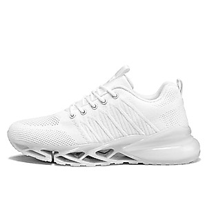 Mens Air Cushion Fashion Sneakers Breathable Blade Running Walking Shoes Comfortable Non Slip Work Sport Fitness Athletic Tennis Shoes White