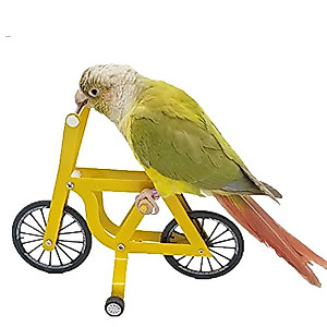 Bird Intelligence Training Toy，Parrot Puzzle Bicycle Toy for Small Medium Bird，Parrot Educational Table Top Trick Prop Toy，Bird Foot Talon Toy for African Grey Cockatoo Eclectus Conures，Yellow (Large)
