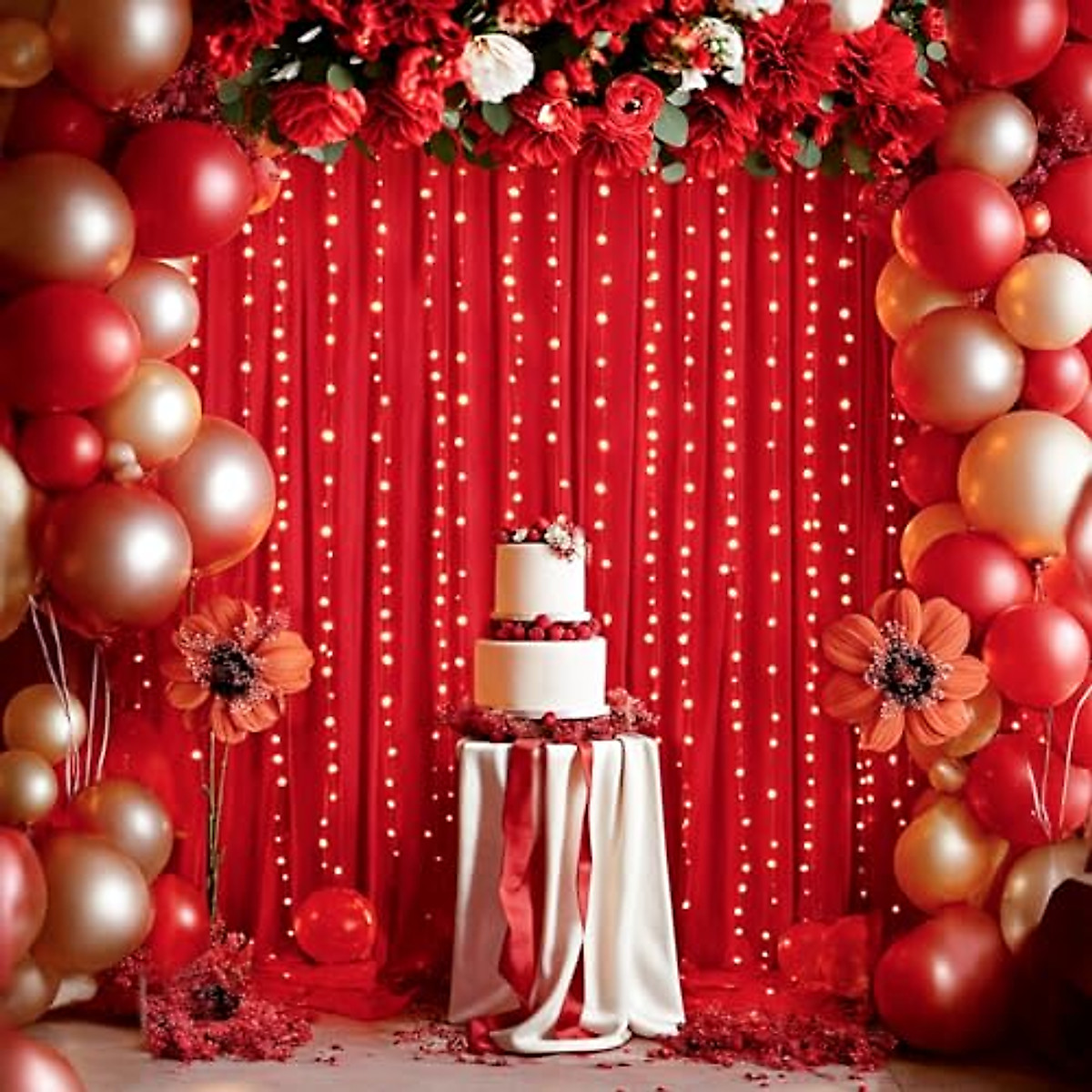 Outpain 20 ft x 8 ft Red Backdrop Curtain Panels, 4 Panels 5 ft x 8 ft Wrinkle Free Polyester Photography Backdrop Drapes, Wedding Party Home Decoration Supplies