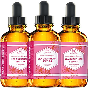 Leven Rose Sea Buckthorn Seed Oil, 100% Pure Unrefined Cold Pressed Anti Aging Acne Treatment for Hair Skin and Nails (1 oz)